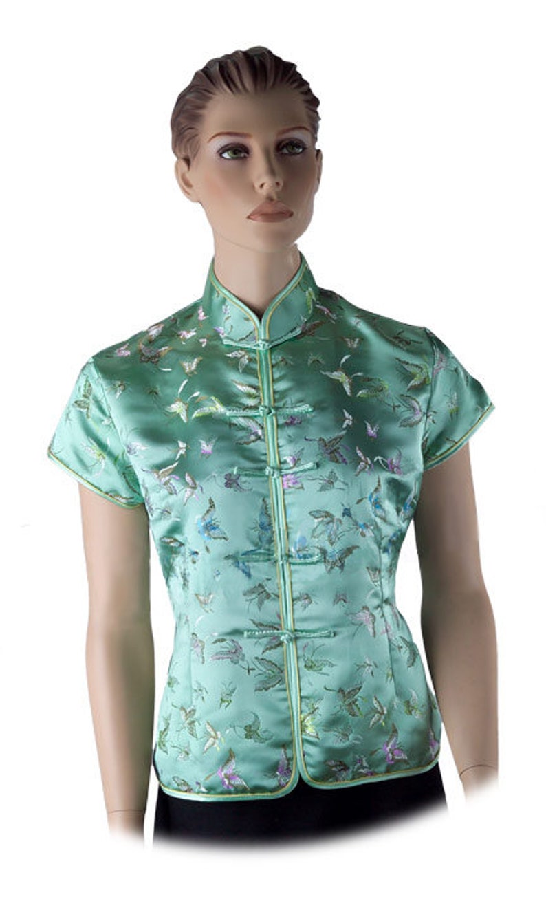 Butterfly Brocade Short Sleeve Chinese Top - Mandarin Collar Blouse - Etsy