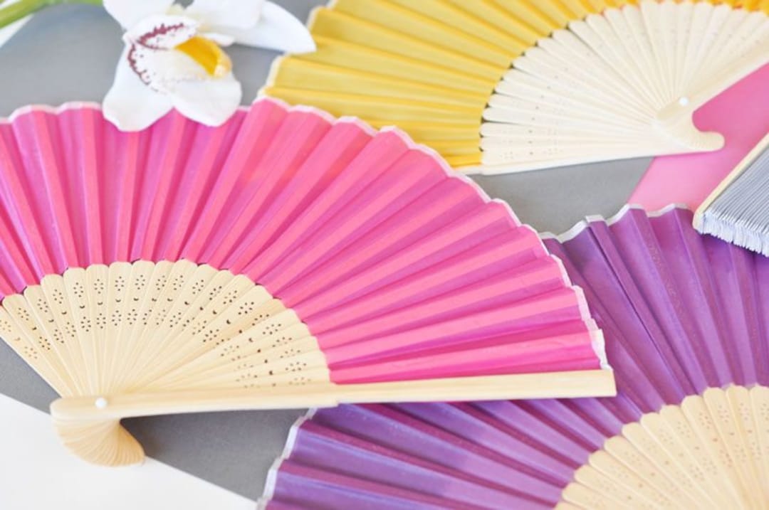 Silk Hand Fan set of 5 Wedding Silk Fans Hand Fan Favors - Etsy