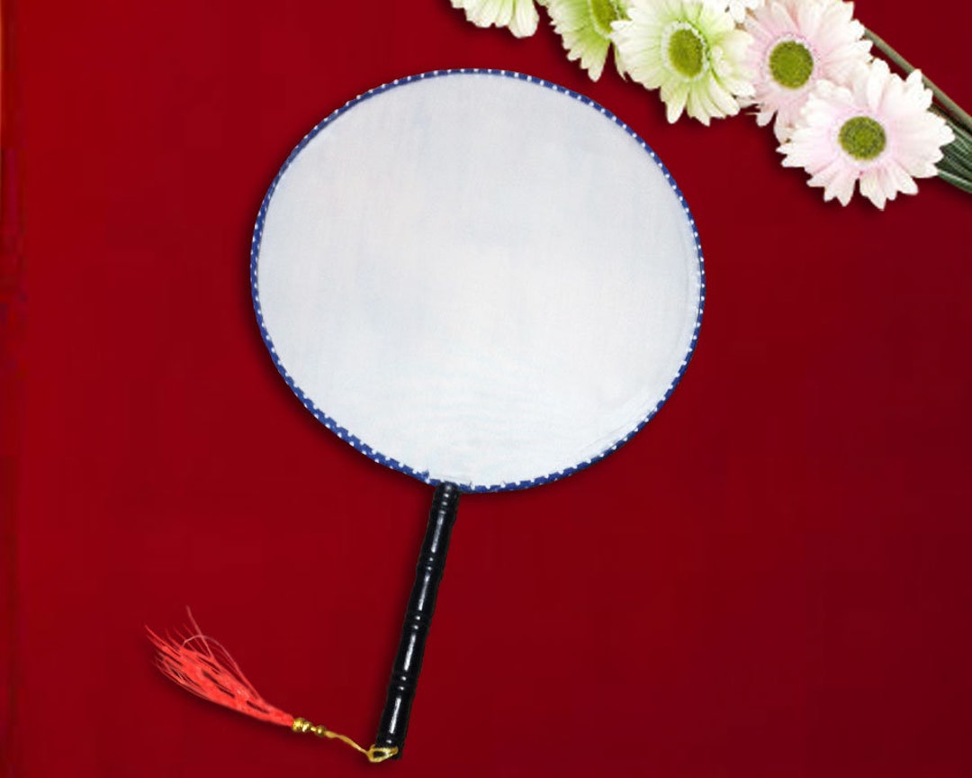 White Silk Paddle Fan (set of 2) - Round Translucent Silk Fan - Chinese ...