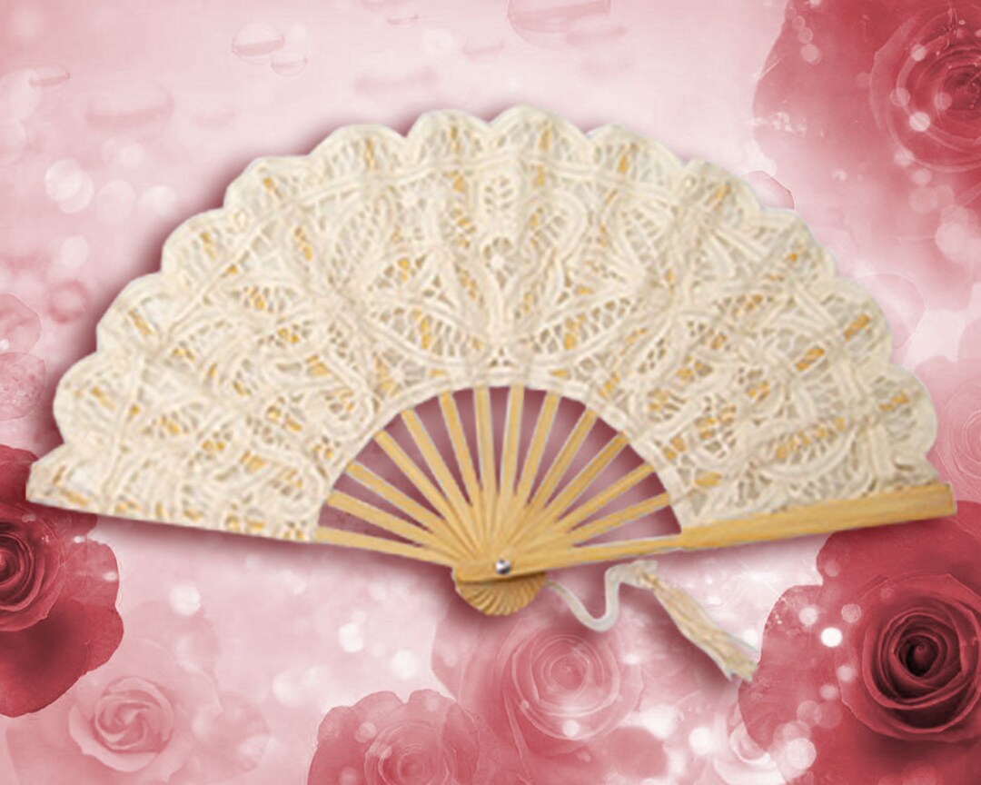Ivory Lace Fan for Wedding, Battenburg Lace Fans - Special SALE of the ...