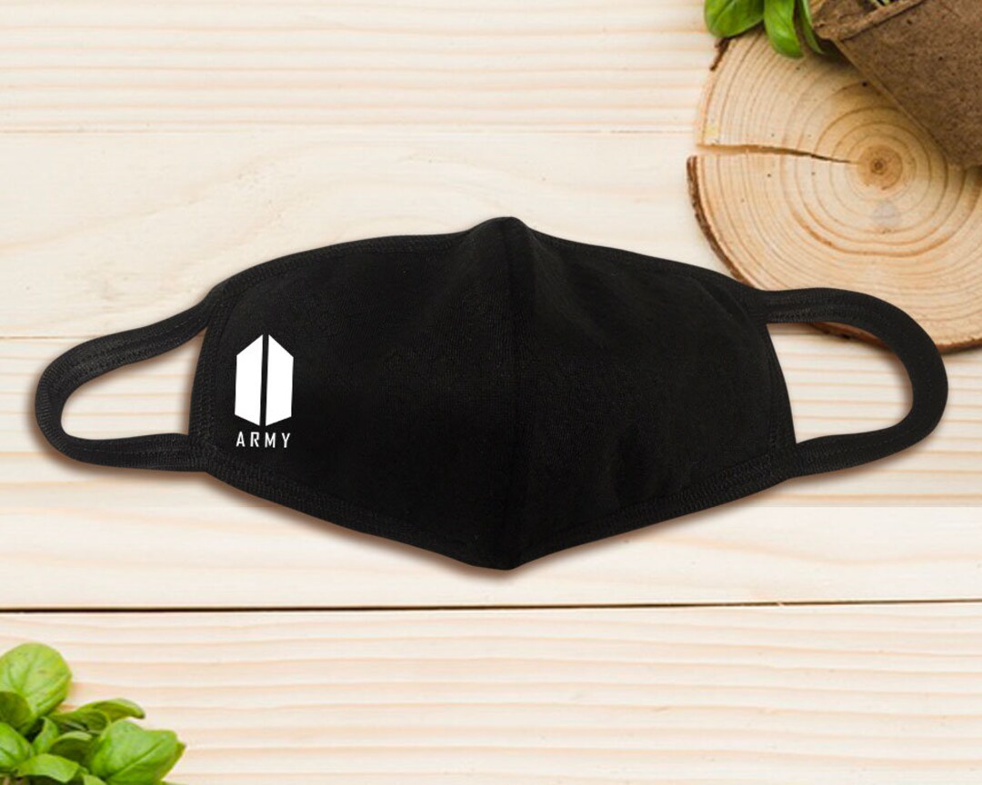 Set of 2 BTS Logo Army Face Mask Kpop Reusable Premium Black - Etsy Norway