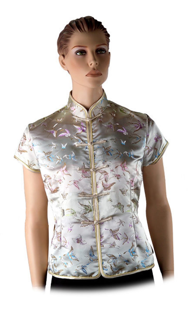 Butterfly Brocade Short Sleeve Chinese Top Mandarin Collar - Etsy