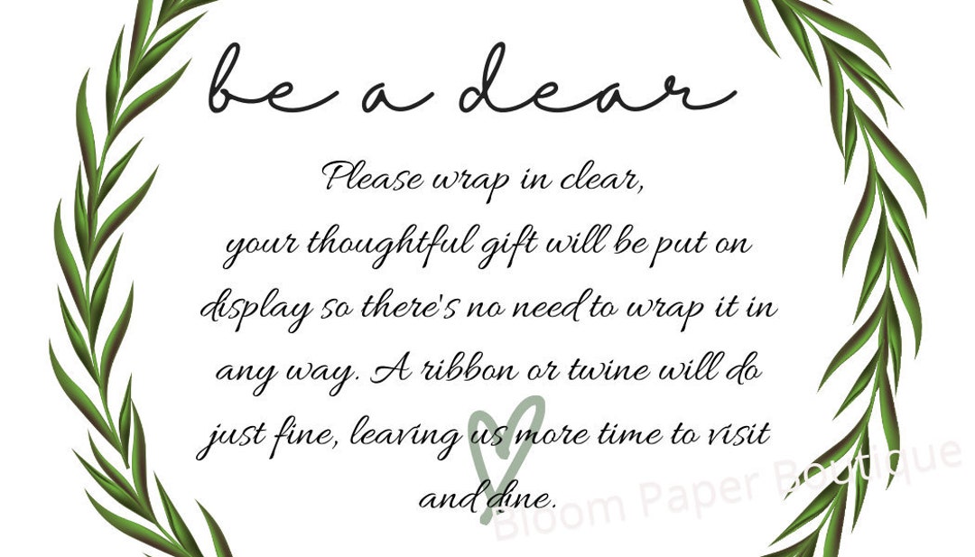 Please Be a Dear Wrap in Clear, Display Shower Invitation Insert ...