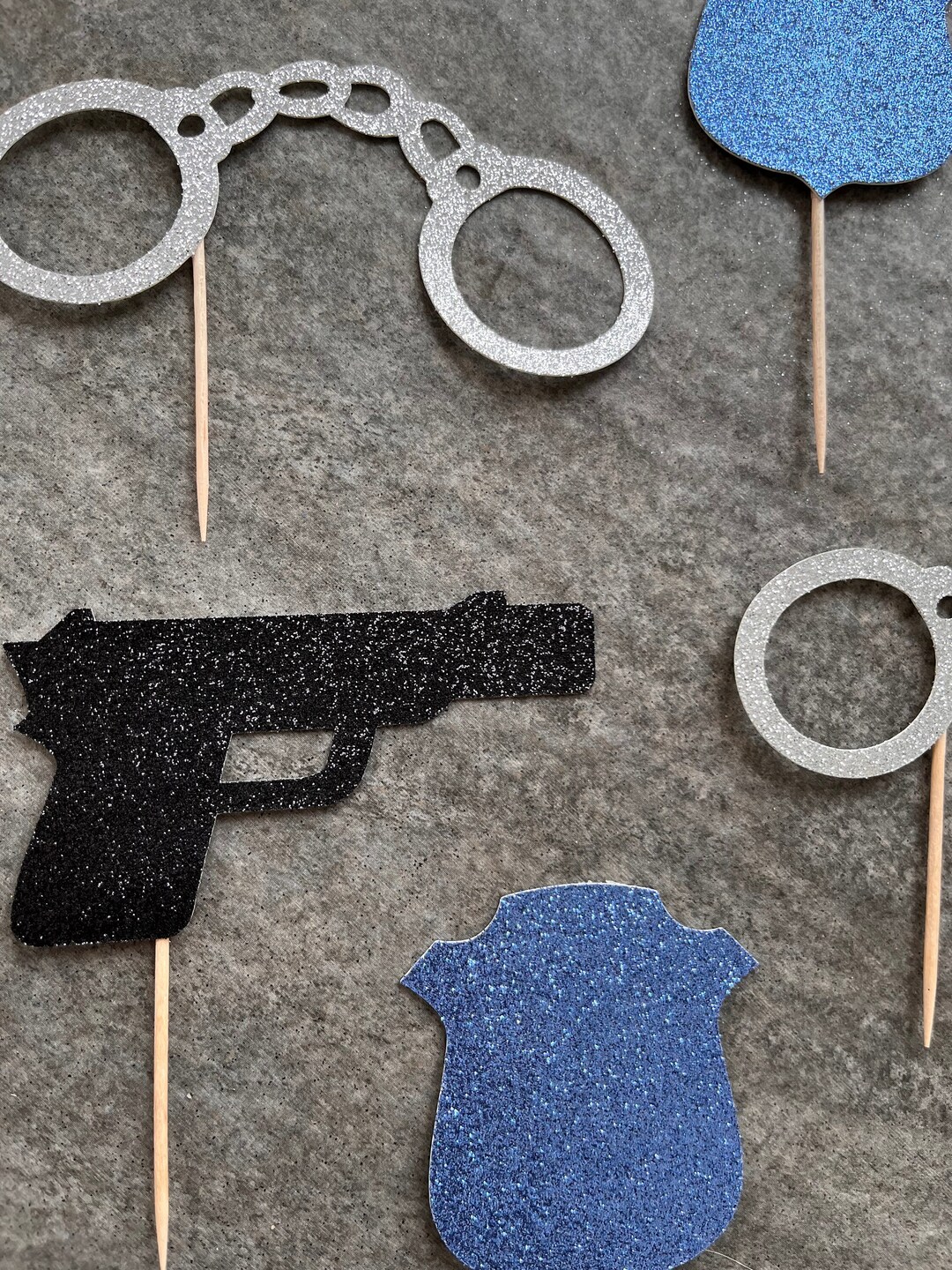 Law Enforcement Cupcake Toppers, Badges, Guns, Handcuffs, Jumbo Sized ...