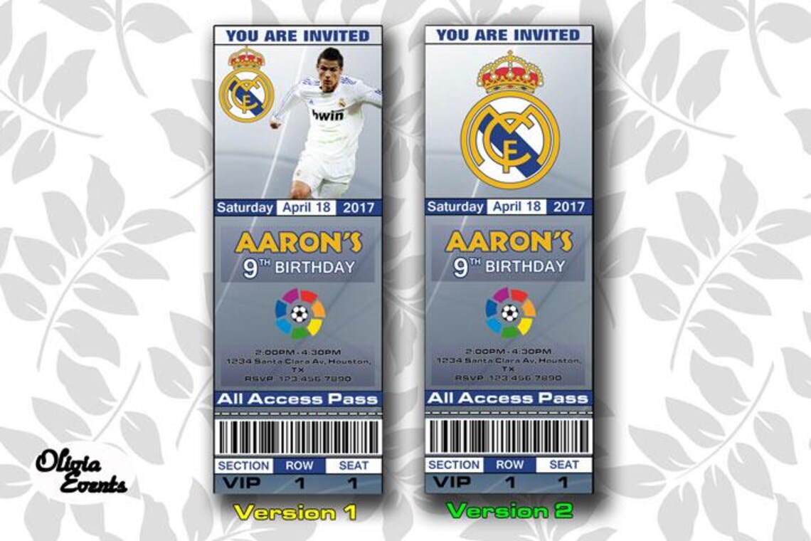 Real Madrid Birthday Invite, Real Madrid Invitation, Invites ...