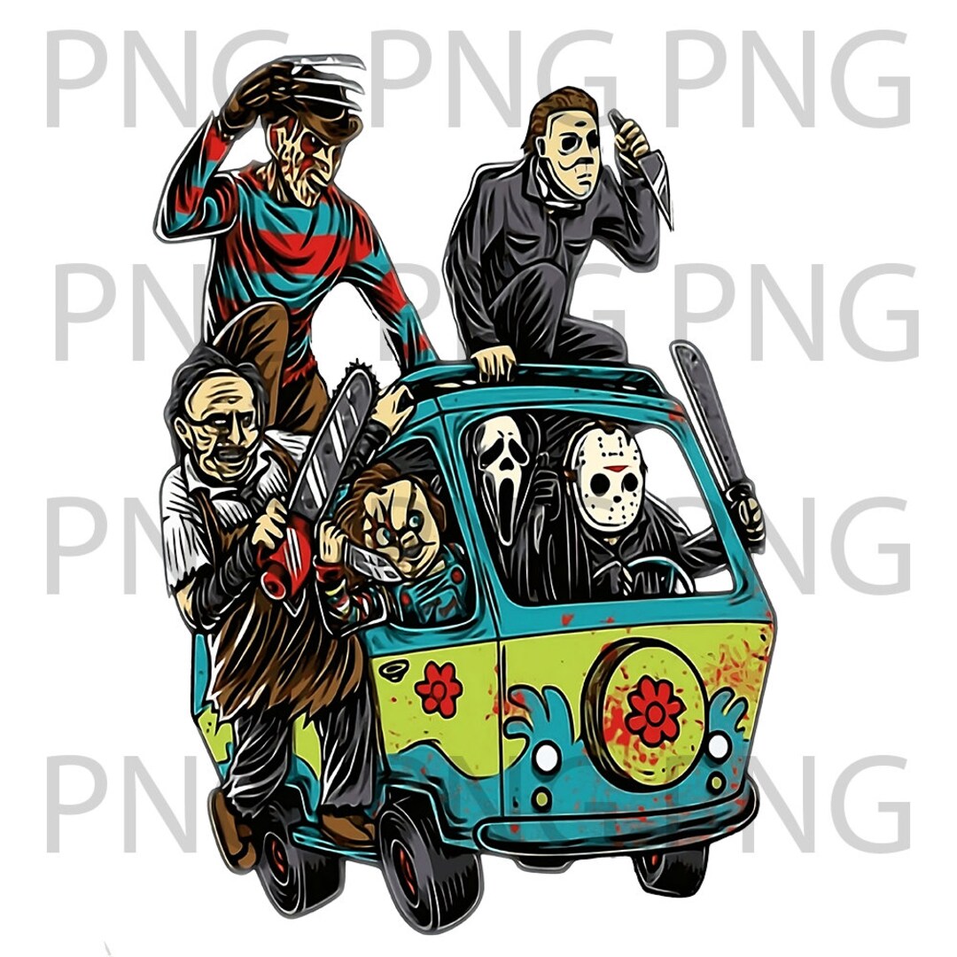 Horror Friends Van Halloween Png and Hoodie, Retro Scary Movie Png ...