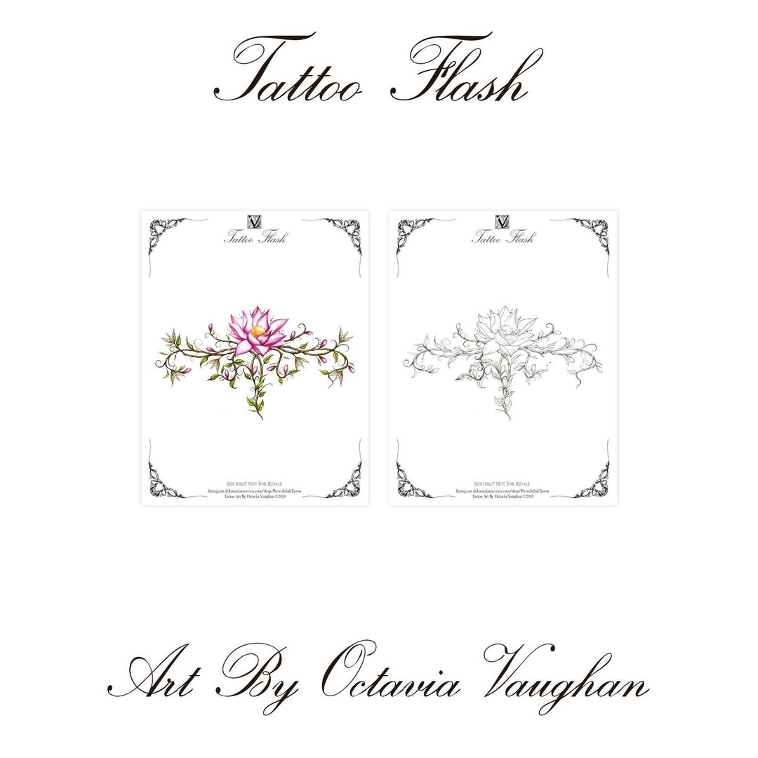 Lotus Flower Tattoo Flash: Printable Floral Tattoo Design (digital ...