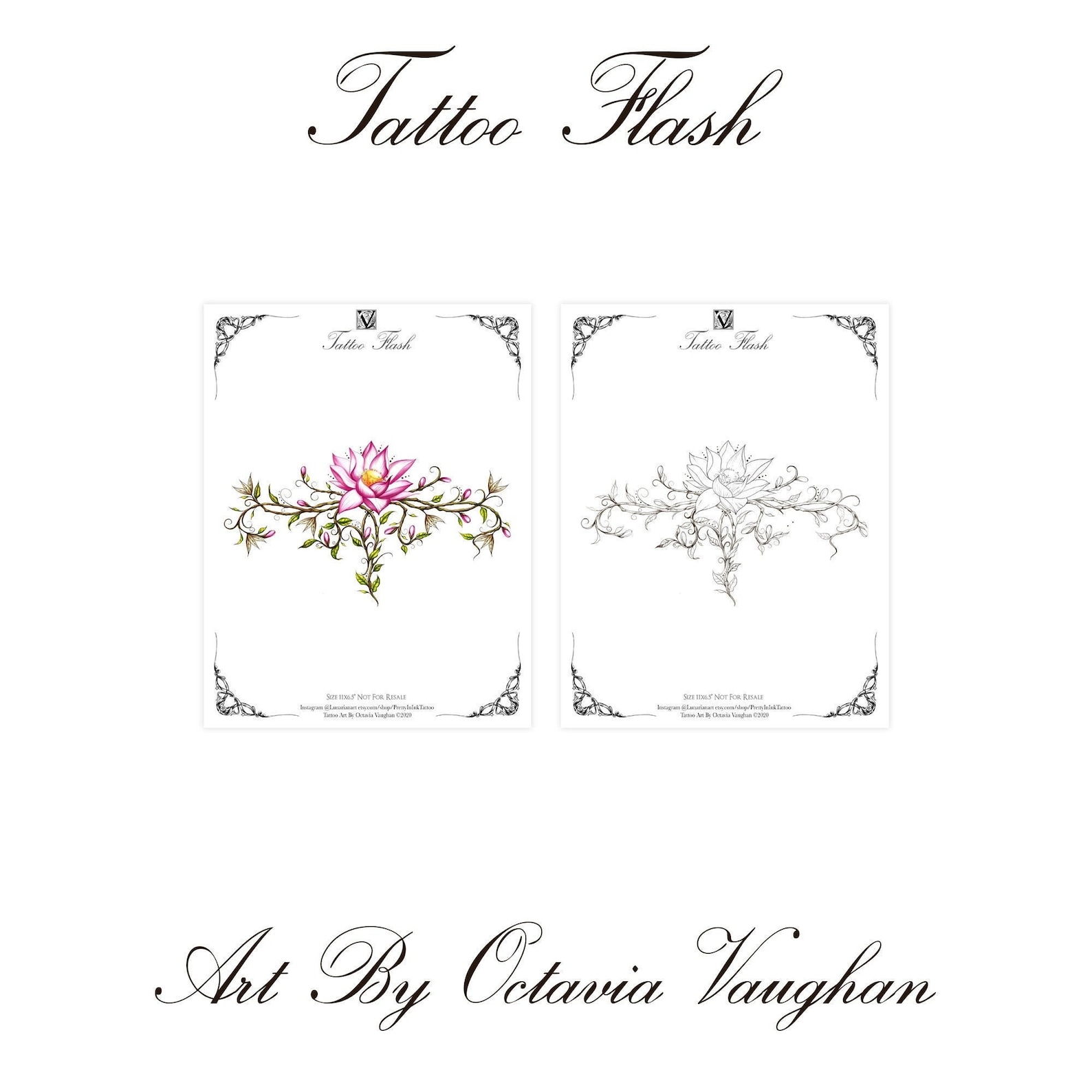 Lotus Flower Tattoo Flash: Printable Floral Tattoo Design (digital ...