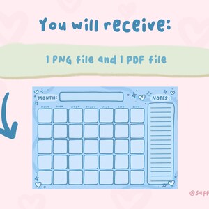 Cute Blue Printable Monthly Calendar Sheet Instant Download - Etsy