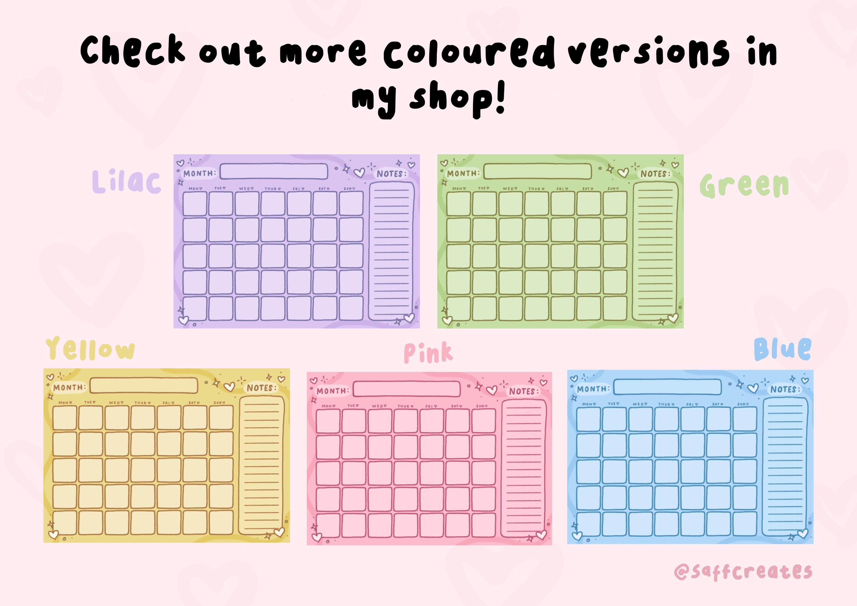 Pink Monthly Calendar Printable – Planner Organizer (PDF & PNG) - Etsy