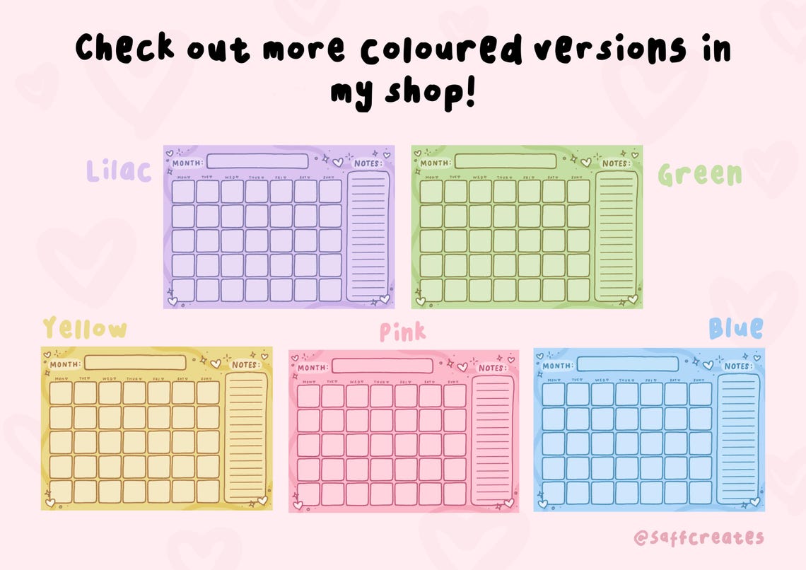 Pastel Green Monthly Calendar Printable: A6-A4 PDF & PNG (digital ...