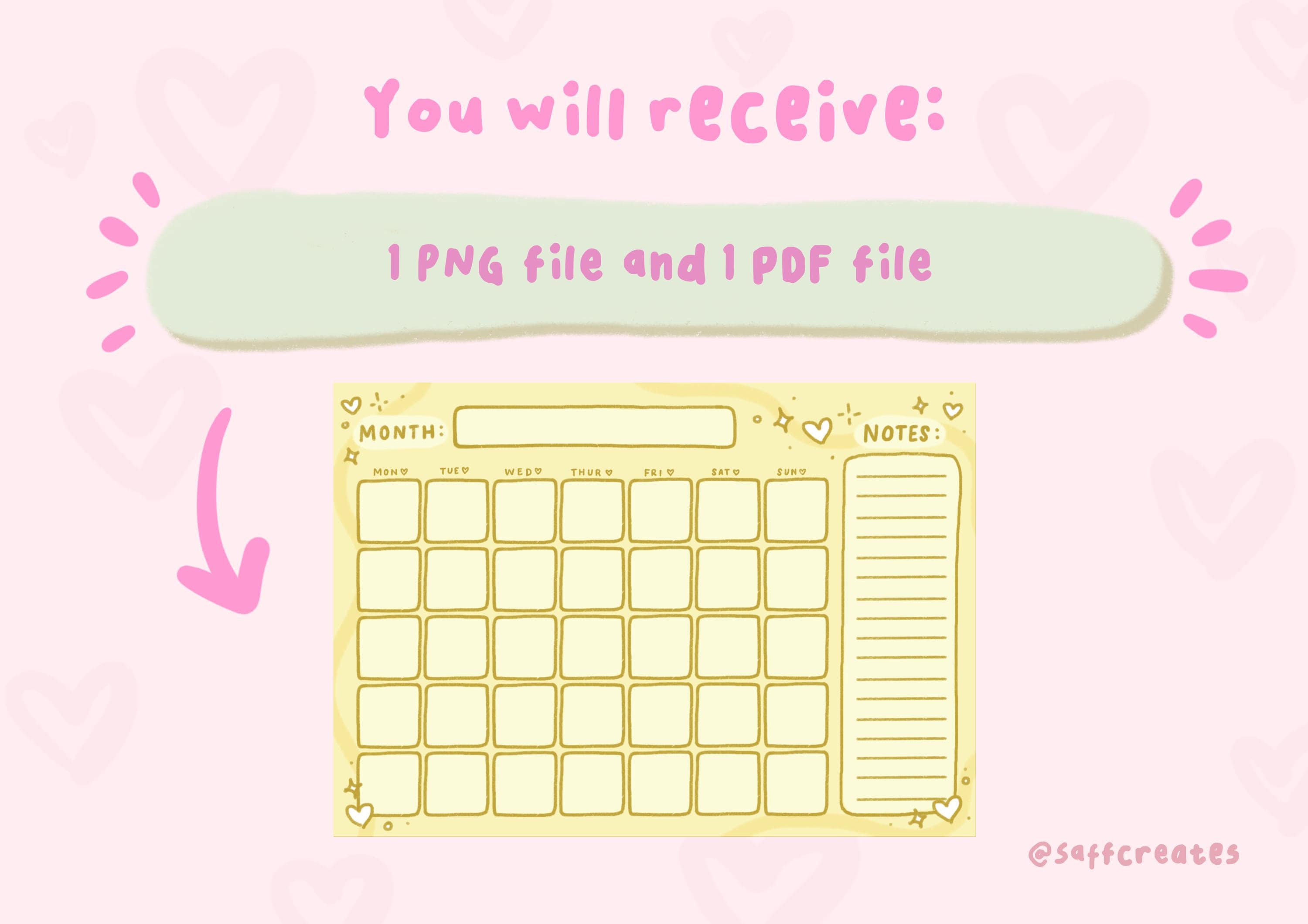 Yellow Monthly Calendar Printable - Cute Organiser Planner Sheet PDF ...
