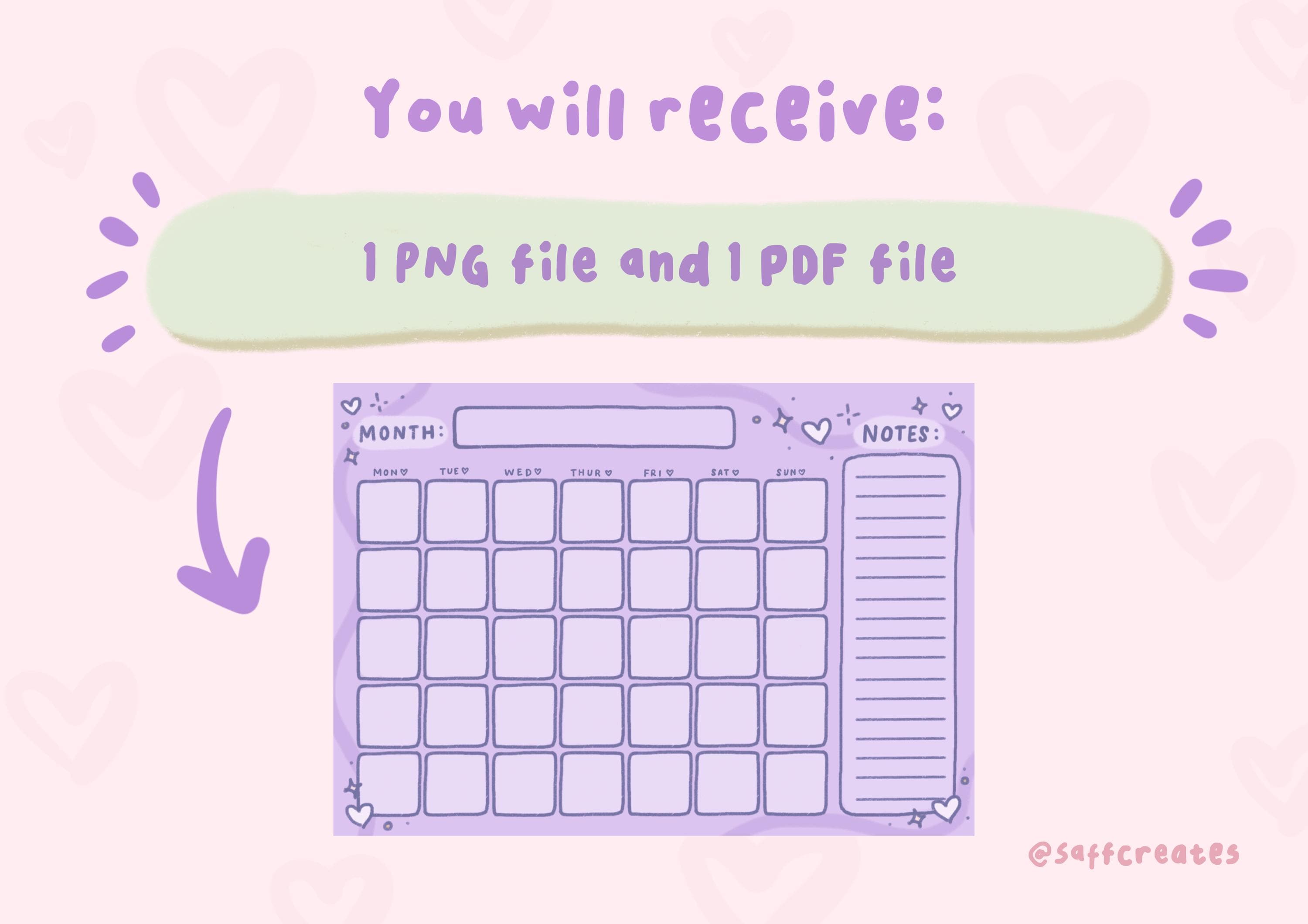 Lilac Monthly Calendar Printable - Cute Organiser Planner Sheet PDF and ...