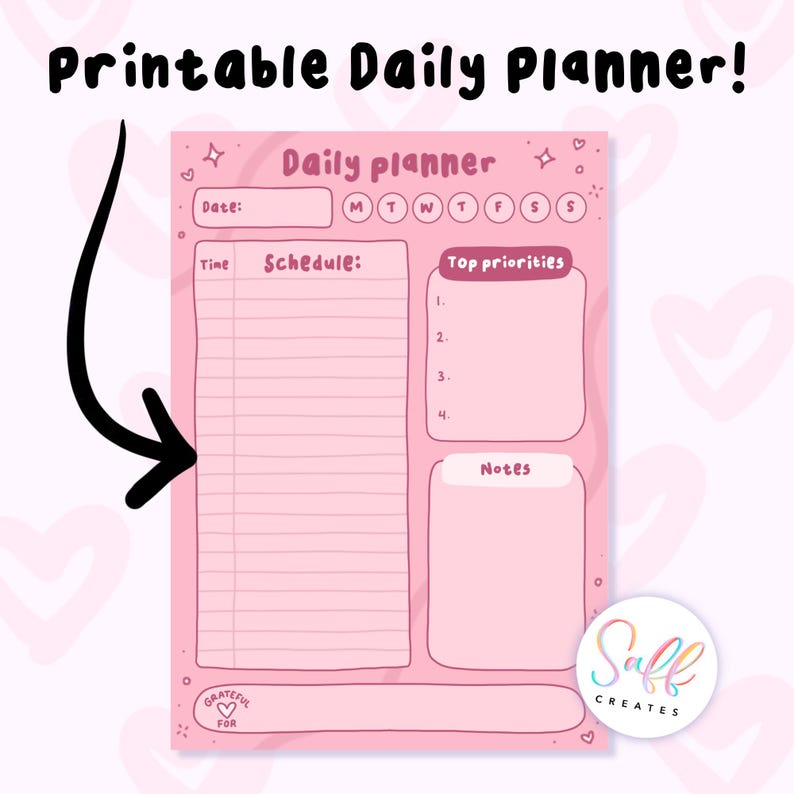 Cute Pink Daily Planner Printable - Planner Sheet PDF - Instant ...