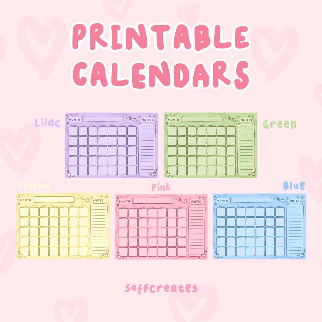 Colorful Monthly Calendar Printables: Blank Planner Bundle (PDF ...