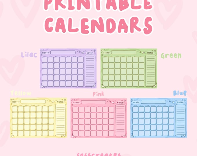 Colorful Monthly Calendar Printables: Blank Planner Bundle (PDF/PNG ...
