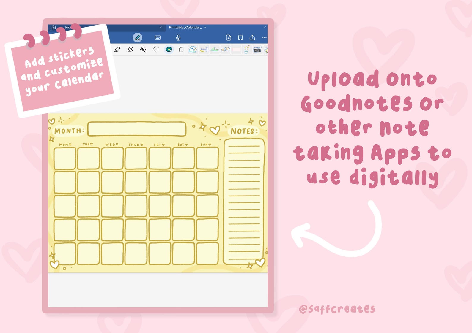 Yellow Monthly Calendar Printable - Cute Organiser Planner Sheet PDF ...