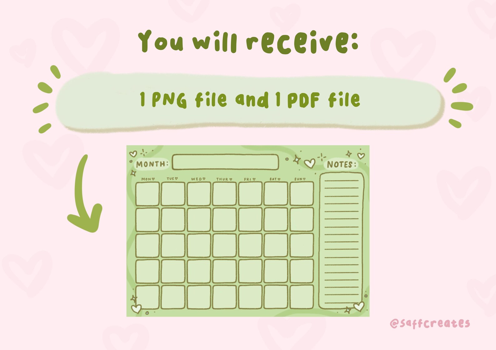 Pastel Green Monthly Calendar Printable: A6-A4 PDF & PNG (digital ...