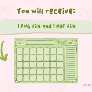 Pastel Green Monthly Calendar Printable: A6-A4 PDF & PNG (digital ...