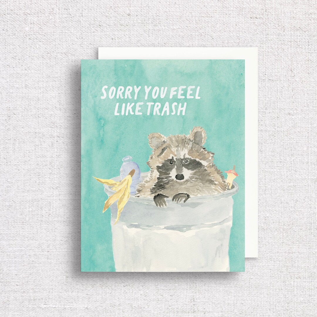 Raccoon Get Well Greeting Card | Sorry You Feel Bad Card | Break-up ...