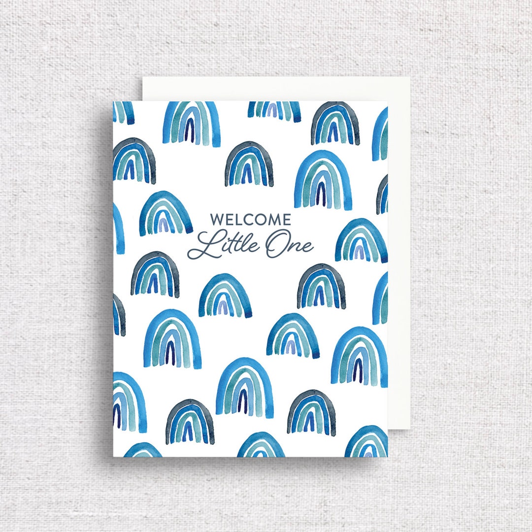 Welcome Little One Blue Rainbow Greeting Card | Baby Shower Card | Baby ...
