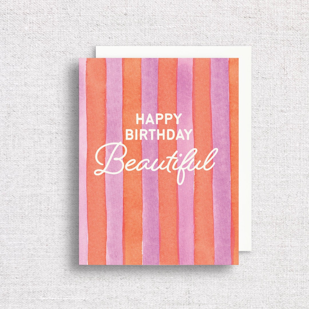 Happy Birthday Beautiful Greeting Card | Striped Happy Birthday Card ...