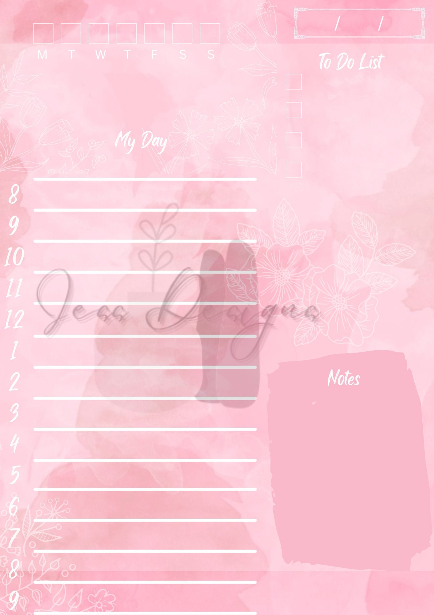Digital Download Pink Daily Planner Template - Etsy