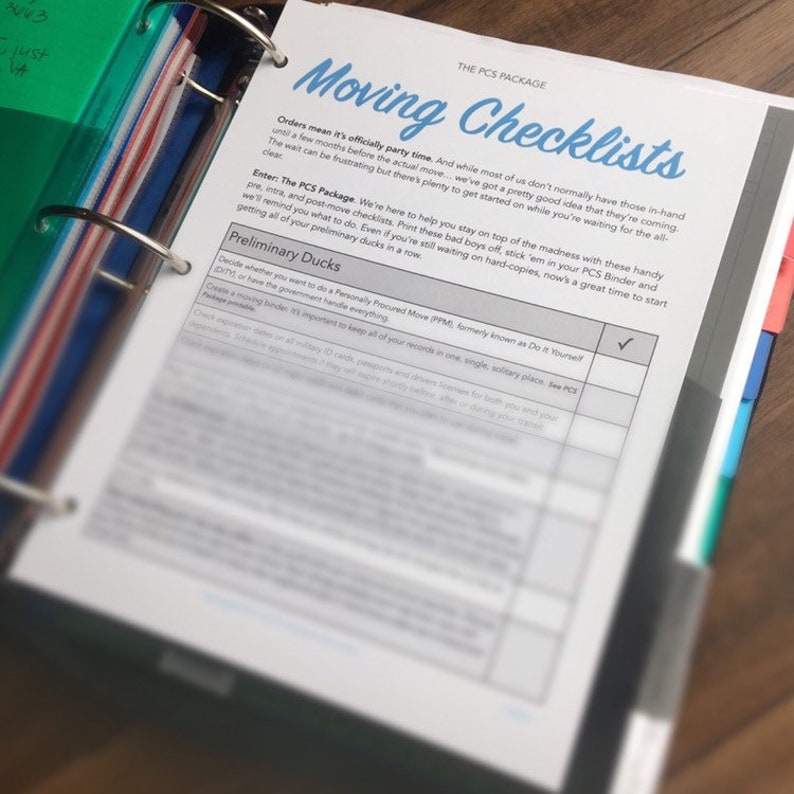 The PCS Package – PCS Binder Builder, Military Move Checklist ...