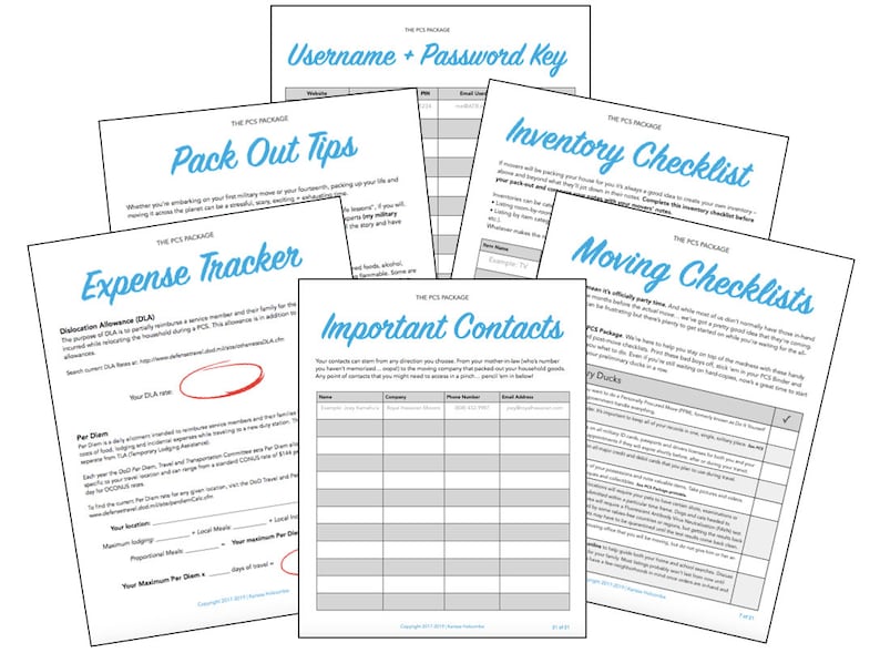 The PCS Package – PCS Binder Builder, Military Move Checklist ...