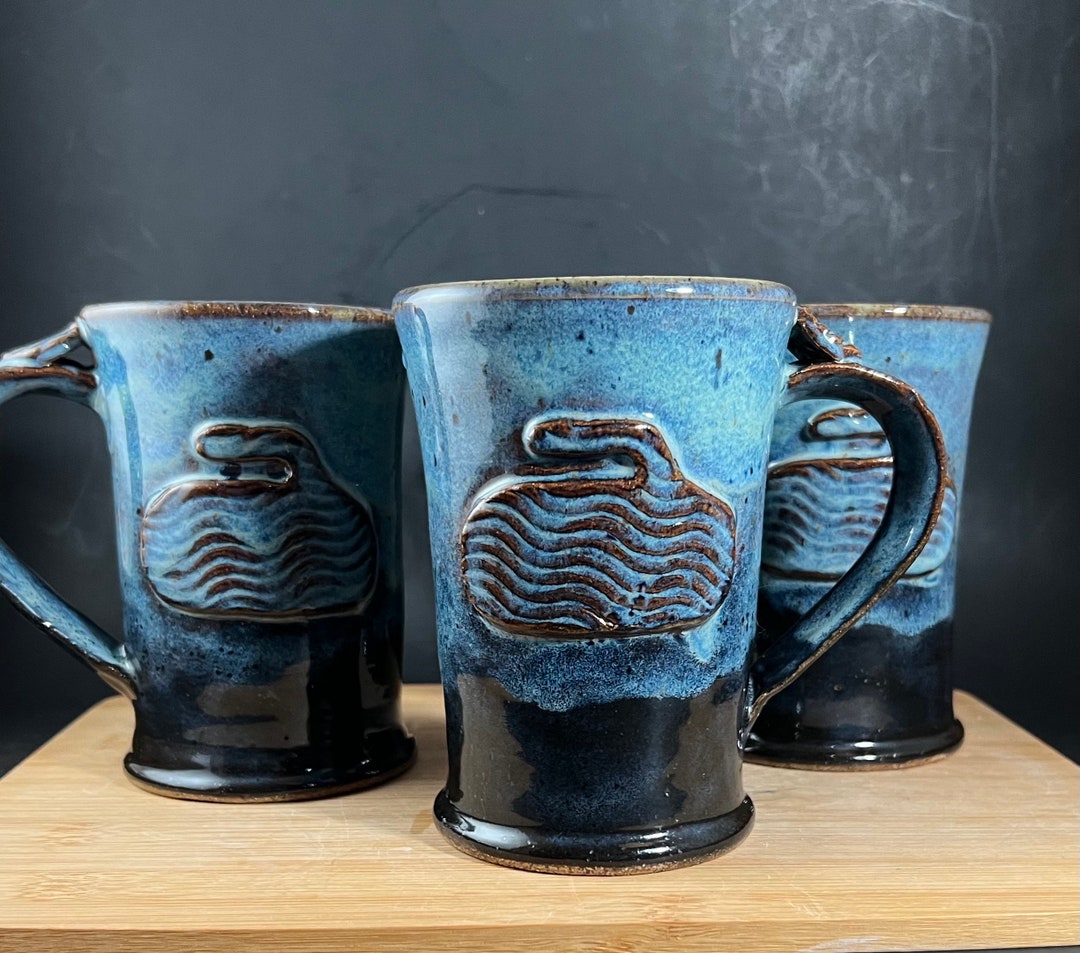 Curling Stone Mug With Thumb Rest, Blue Mountain Vista Design, Handmade ...
