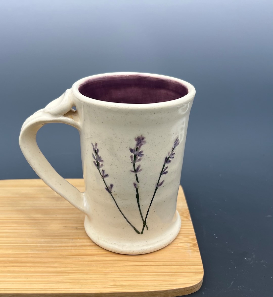Lavender Botanical-themed Mug With Thumb Rest, Handmade Pottery - Etsy