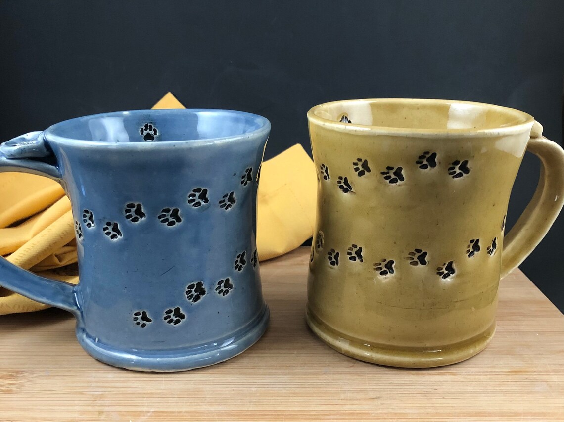 Paw Print Pottery Mug Handmade - Etsy