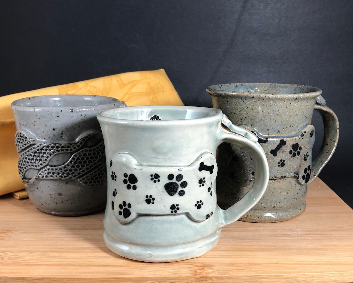 Paw Print and Bone Pottery Mug handmade stoneware | Etsy