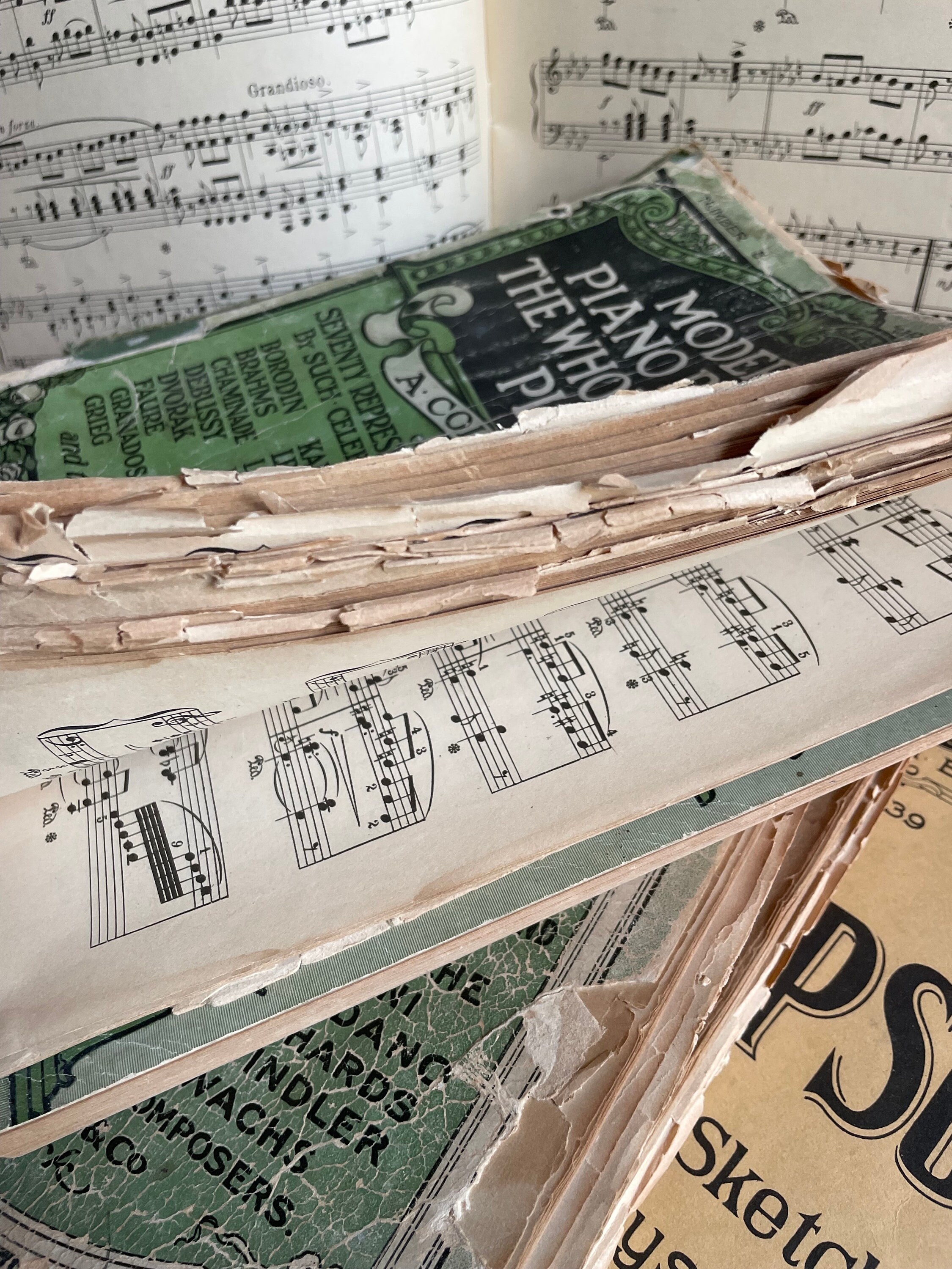 Antique and Vintage Sheet Music Crafting Junk Journal Aged Paper Shabby ...