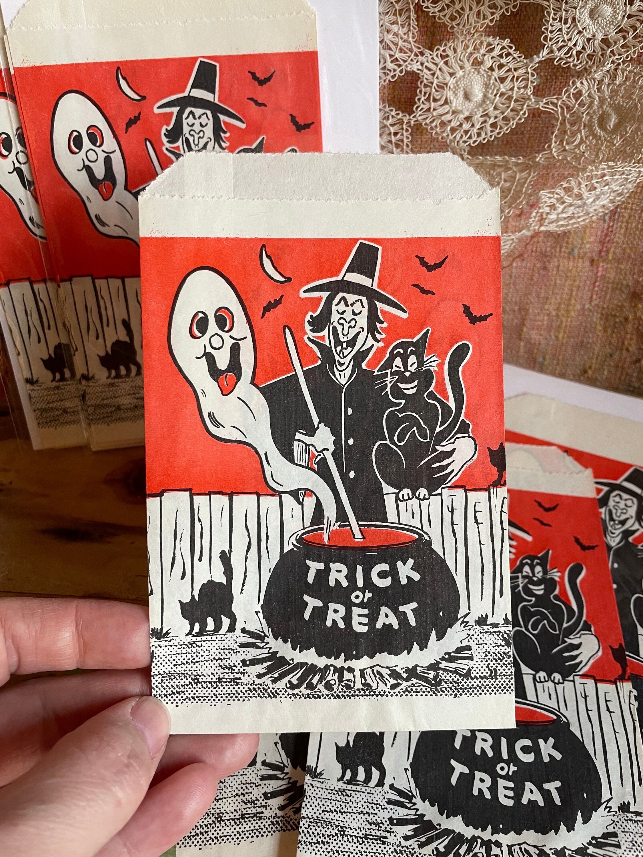 Vintage Halloween Treat Bag SET OF 3 Paper Goodie Sack Witch Spooky ...