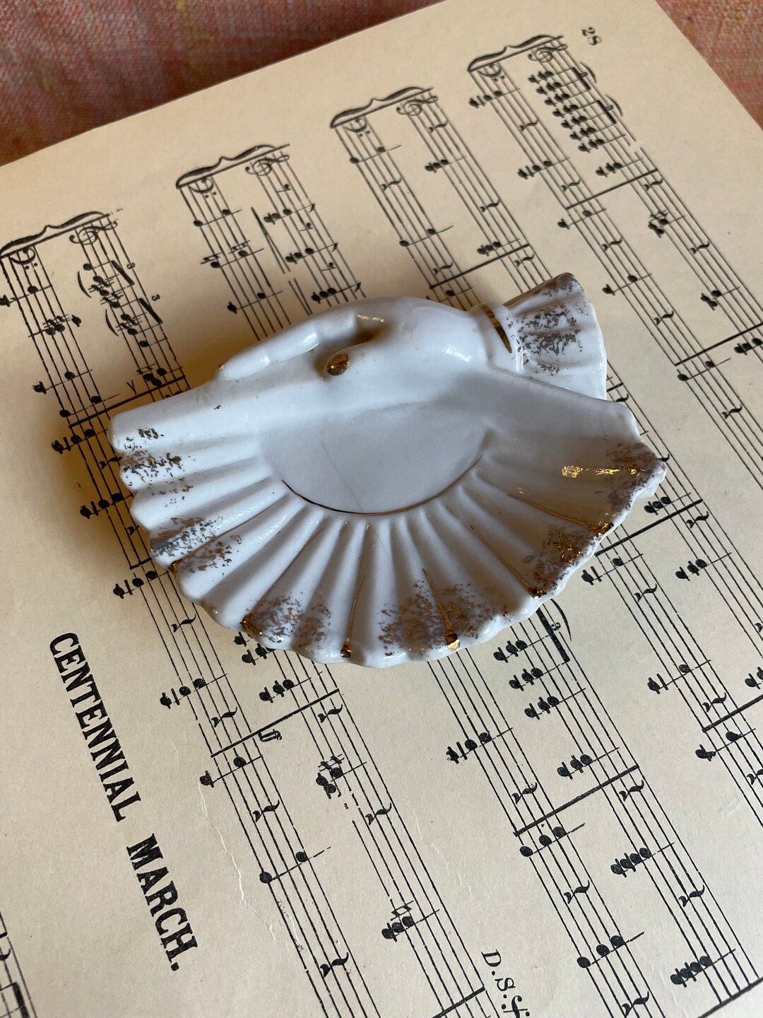 Vintage Ceramic Hand Holding Fan Calling Card Holder Trinket Dish ...