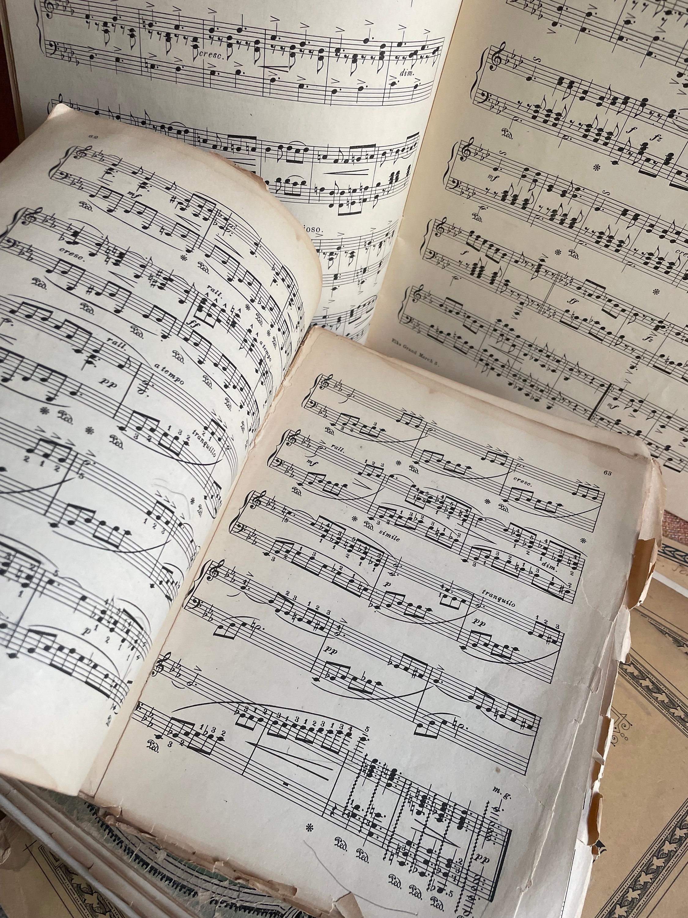 Antique and Vintage Sheet Music Crafting Junk Journal Aged Paper Shabby ...