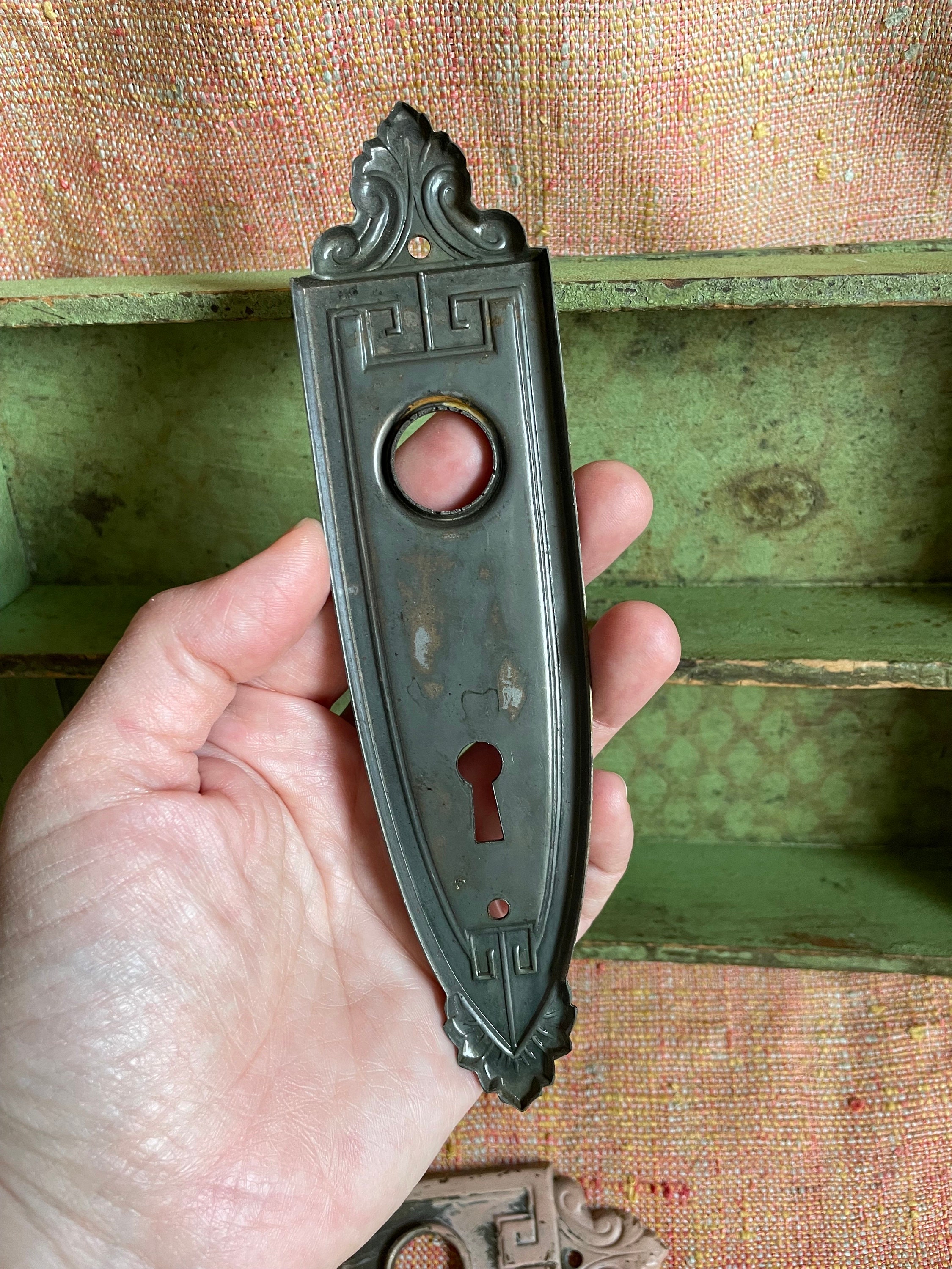 Antique Door Knob Back Plate Skeleton Key Pressed Brass set of 2 - Etsy