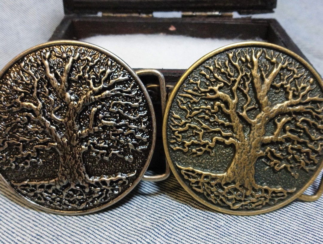 Tree of Life Belt Buckle Viking Celtic Norse Oak Yew Round Belt Buckle ...