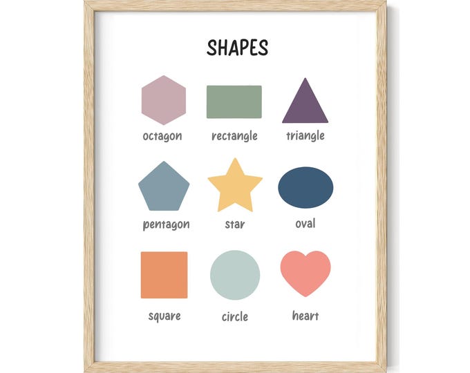 Shapes Poster, Educational Print, Girl Playroom Printable Wall Art ...