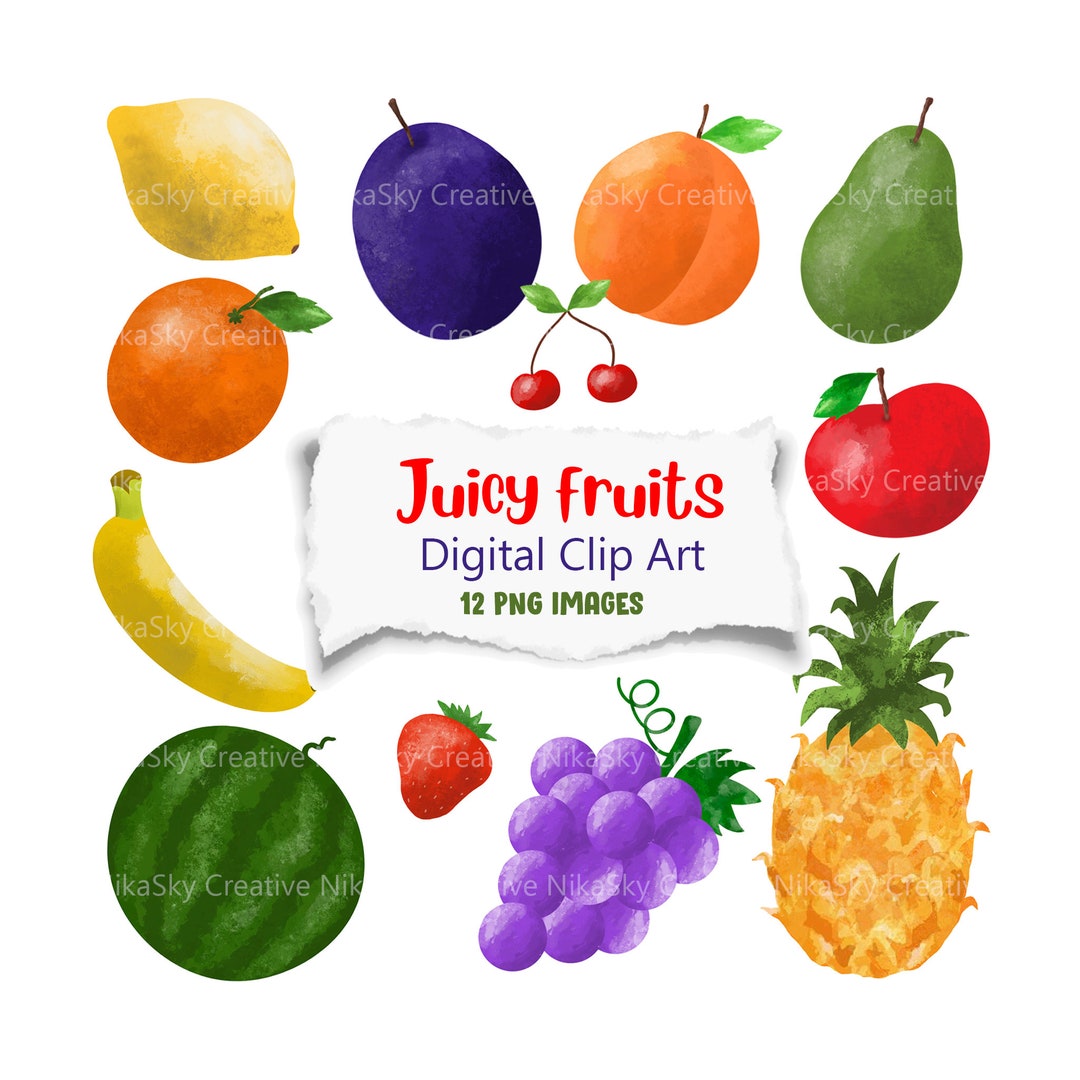 Juicy Fruits Clipart - Digital Clipart, Watercolor, PNG, Healthy Food ...