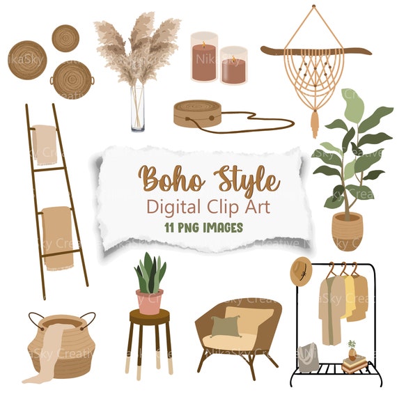 Boho Style Clipart PNG Vector Download Planner Stickers | Etsy