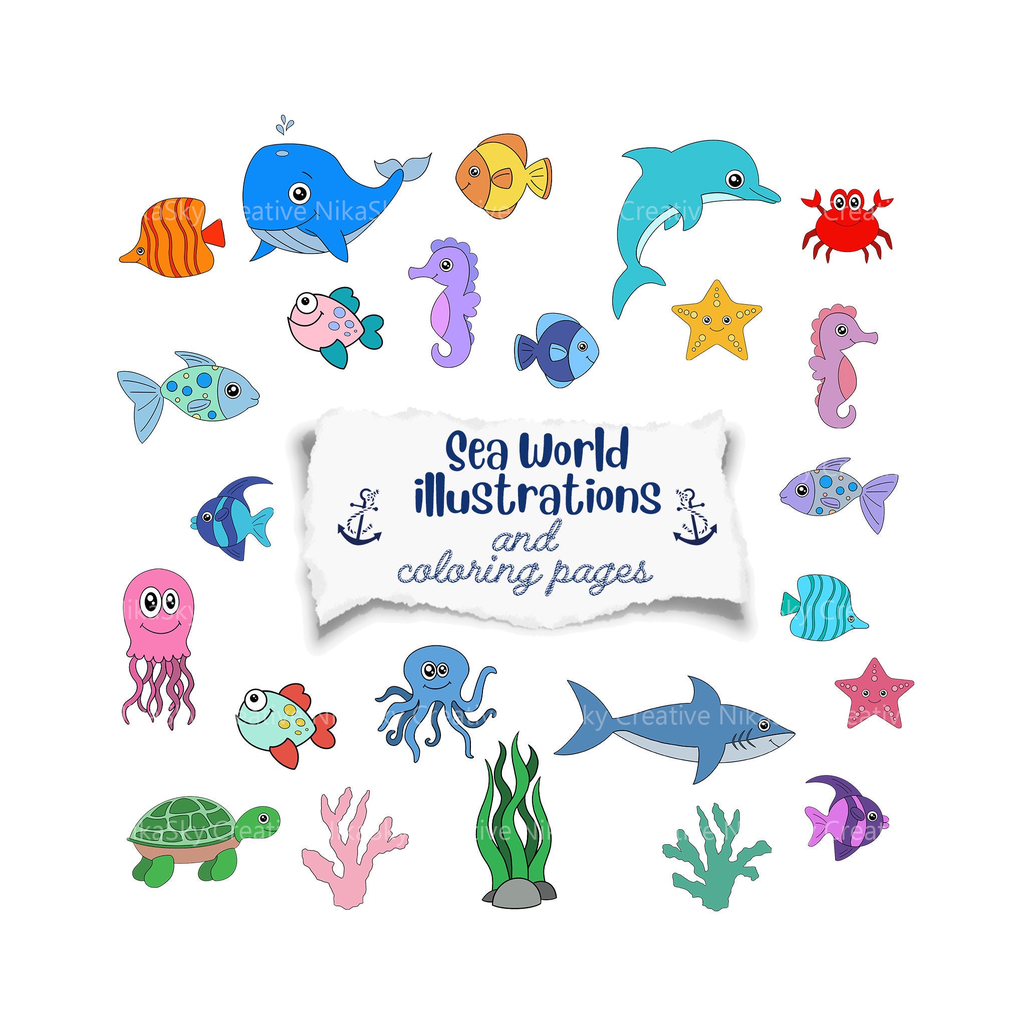 The Sea World, Sea Life, Underwater, Ocean Clipart - Etsy