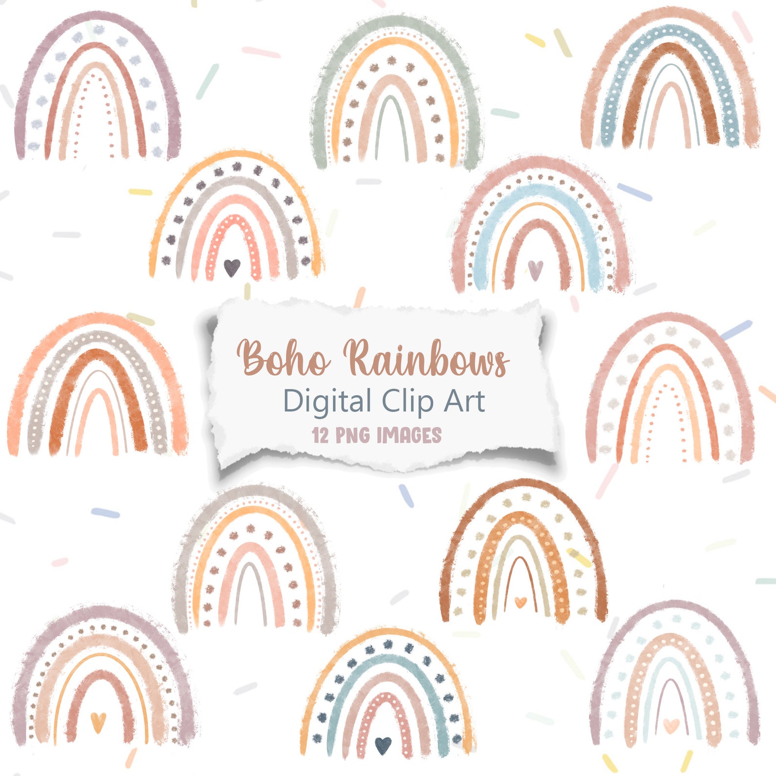 Boho Rainbow Clipart , Neutral Rainbows, Watercolor Clipart PNG Vector ...