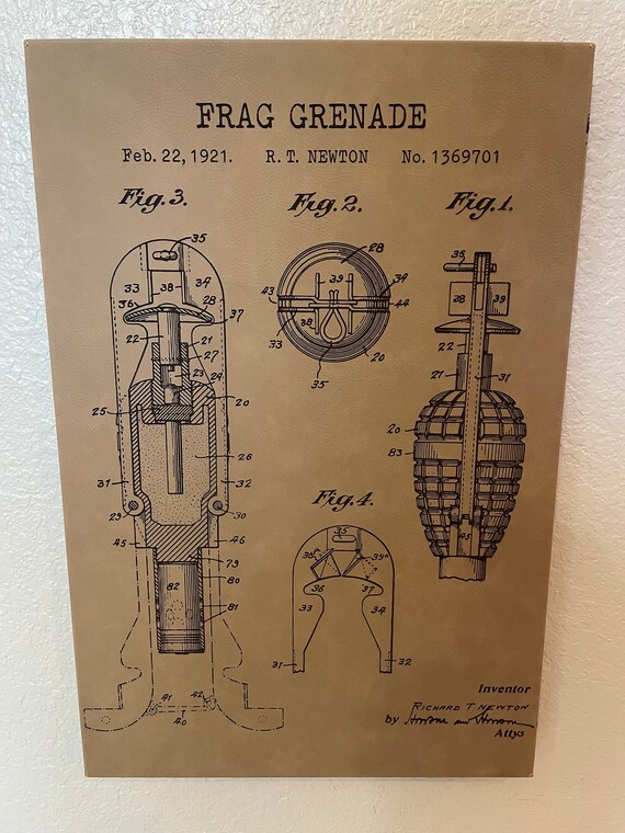 Art & Collectibles Laser Engraved Leather Canvas Frag Grenade Patent ...