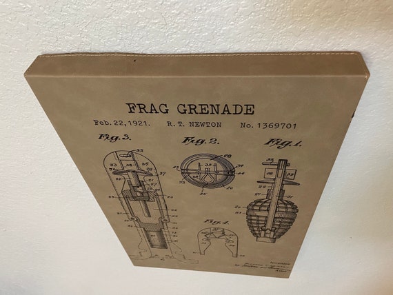 Art & Collectibles Laser Engraved Leather Canvas Frag Grenade Patent ...