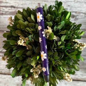 Daisy Pen, Refillable Pen, Daisy Glitter Pen, Purple Daisy Pen, Glitter ...