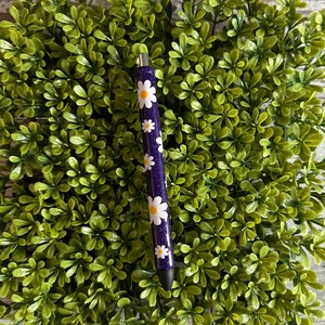 Daisy Pen, Refillable Pen, Daisy Glitter Pen, Purple Daisy Pen, Glitter ...