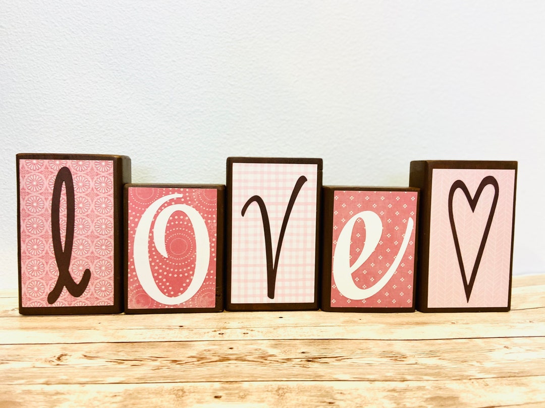 Reversible, "love" & "lucky” Wooden Block Set , Love Blocks, Valentine ...