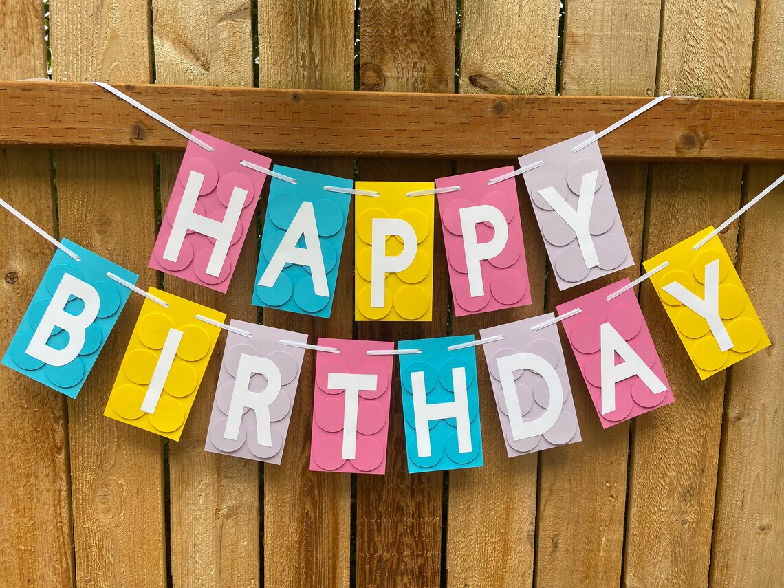 Building Blocks Banner Happy Birthday Banner Party Décor - Etsy